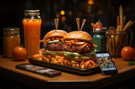 Food Delivery Services Shopping Online With Mobile App Device On