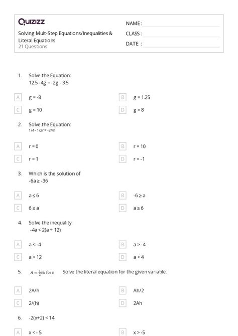 50 One Variable Equations Worksheets On Quizizz Free And Printable
