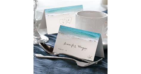 Hearts In The Sand Beach Wedding Place Card Zazzle
