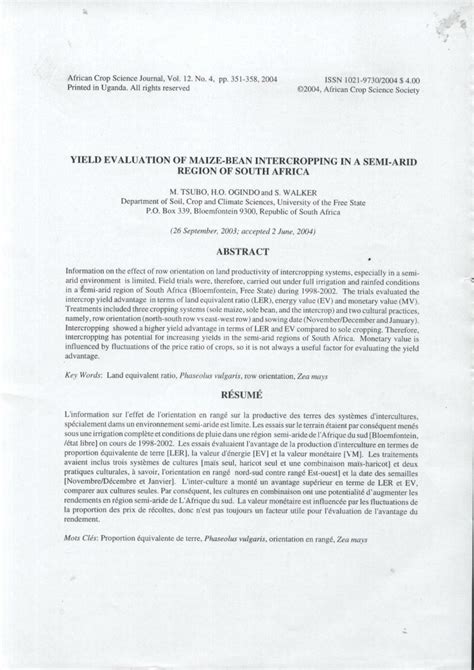 Pdf Yield Evaluation Of Maize Bean Intercropping In A Semi Arid Region Of South Africa