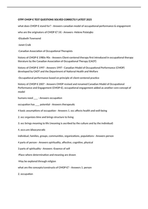 Otpf Cmop E Test Questions Solved Correctly Latest 2025 Otpf Cmop E