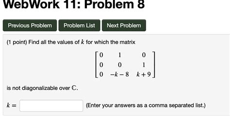 Solved Webwork 11 Problem 8 Previous Problem Problem List
