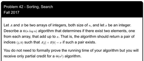 Solved Problem 42 Sorting Search Fall2017 Let A And B Be Two Arrays