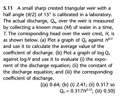 Solved 511 A Small Sharp Crested Triangular Weir With A