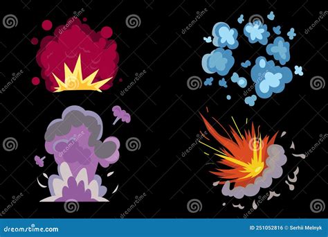 Dynamite Exploded Effects. Realistic Bomb Explosion With Fire And Smoke Clouds Vector Collection ...