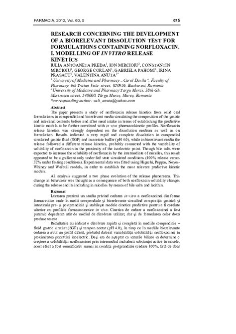 Pdf Research Concerning The Development Of A Biorelevant Dissolution Test For Formulations