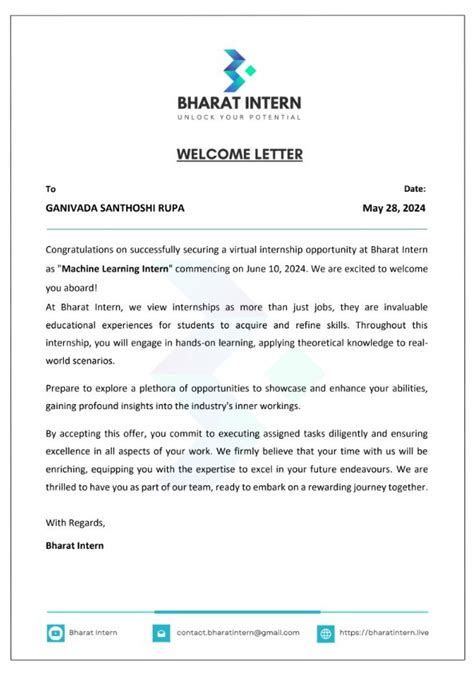 Santhoshi Rupa Ganivada On Linkedin Internship Bharatintern