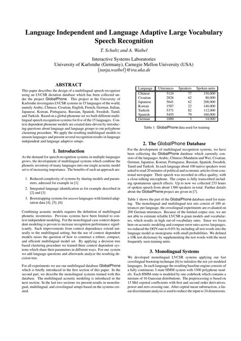 Pdf Language Independent And Language Adaptive Large Vocabulary Speech Recognition