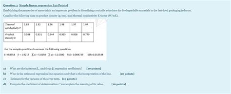 Solved Question Simple Linear Regression Points Chegg