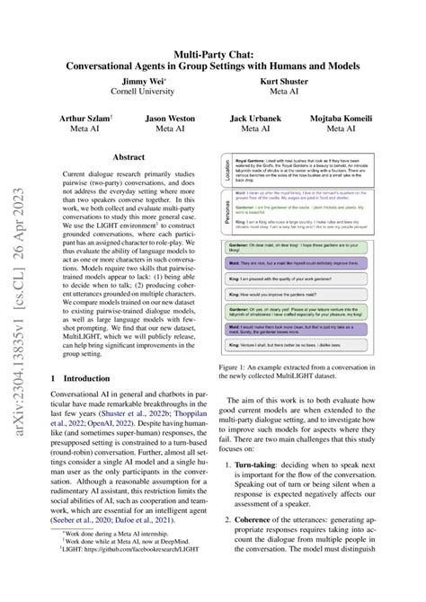 Multi Party Chat Conversational Agents In Group Settings With Humans And Models Deepai