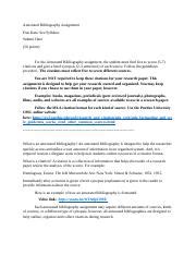 Annotated Bibliography Assignment Docx Annotated Bibliography Assignment Due Date See