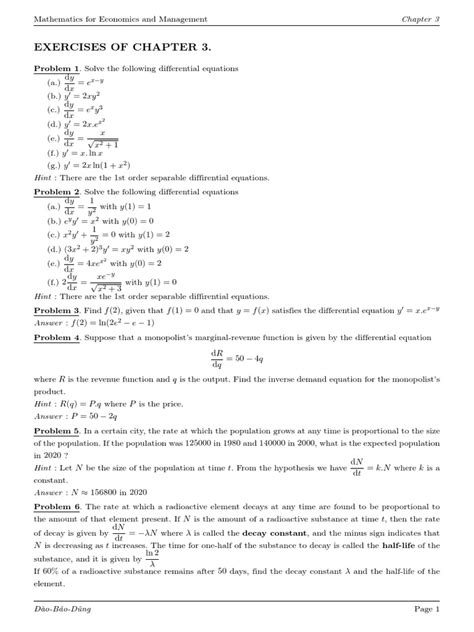 Exercises Of Chapter 3 Pdf Ordinary Differential Equation Mathematical Analysis