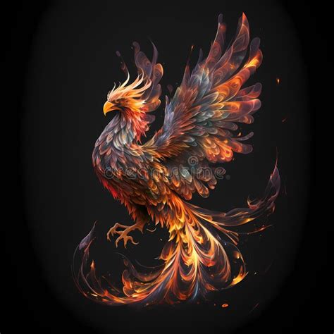 Flying Flaming Phoenix Head Generative Ai Stock Illustration