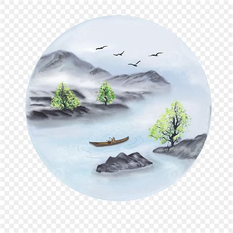 풍경 풍경 팬 중국어 회화 자유형 풍경화 손으로 그린 손으로 그린 수묵화 유물 Png 일러스트 및 Psd 이미지 무료