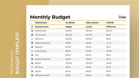 Excel Template Monthly Budget