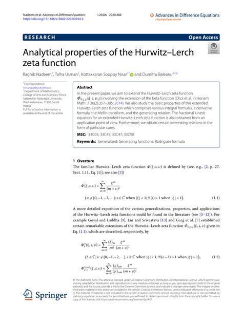Pdf Analytical Properties Of The Hurwitzlerch Zeta Function