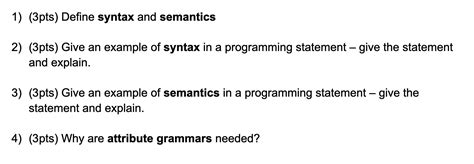 Solved 1 3pts Define Syntax And Semantics 2 3pts Give