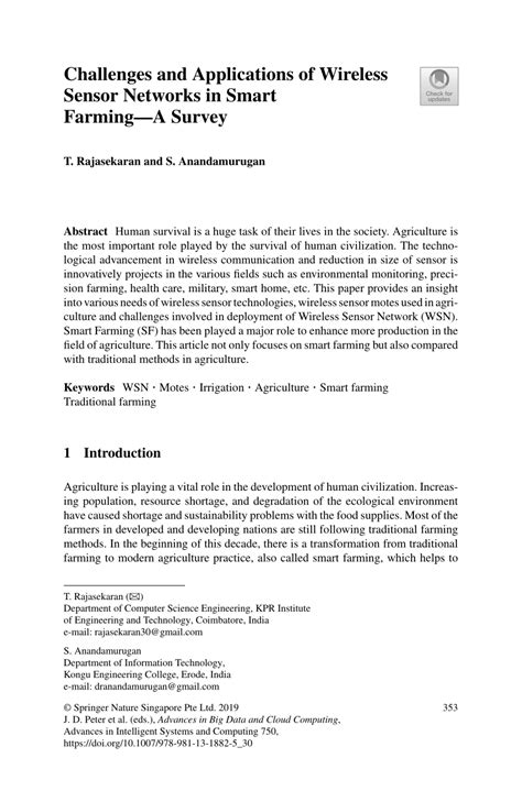 Pdf Challenges And Applications Of Wireless Sensor Networks In Smart Farming—a Survey