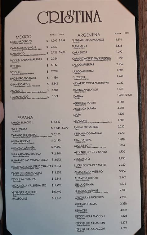 Carta Del Restaurante Cristina Guadalajara Zapopan