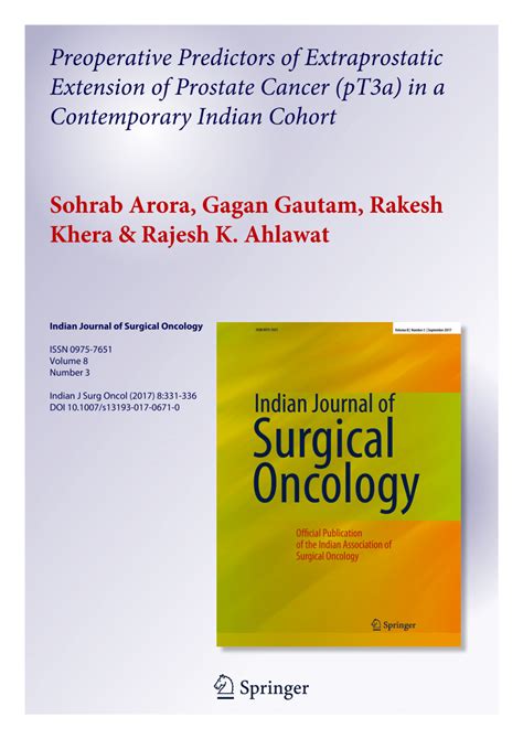 Pdf Preoperative Predictors Of Extraprostatic Extension Of Prostate