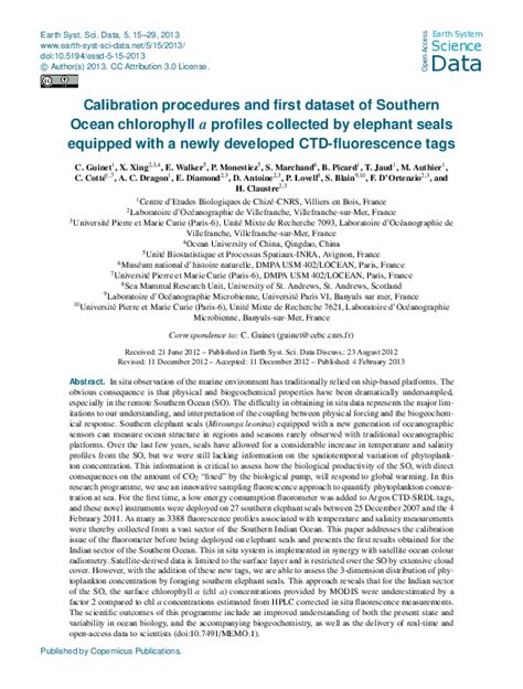 Pdf Calibration Procedures And First Dataset Of Southern Ocean Chlorophyll A Profiles