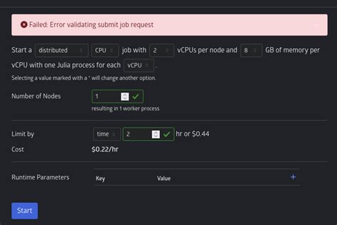 failed error validating submit job request general usage julia
