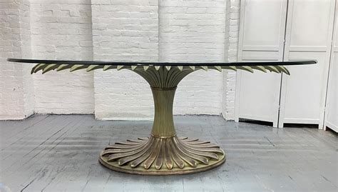 Large Palm Tree Style Oval Glass Top Dining Table