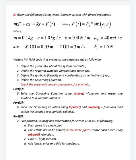 solved q given the following spring mass damper system with