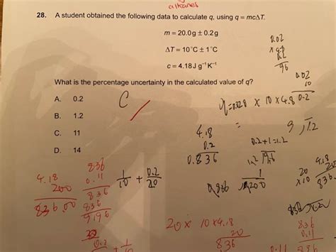 Solved A Student Obtained The Following Data To Calculate Chegg