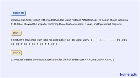 SOLVED Design A Full Adder Circuit With Two Half Adders Using XOR And NAND Gates The Design