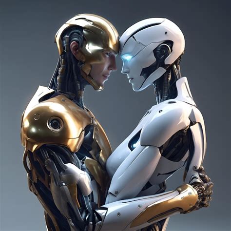 Premium Photo A Human And Android Couple Embracing In A Moment Of