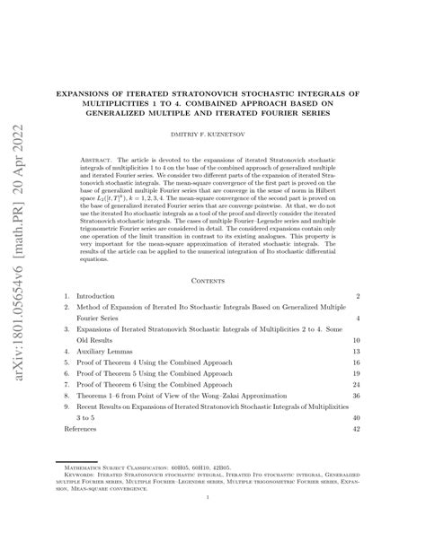 Pdf Expansions Of Iterated Stratonovich Stochastic Integrals Of Multiplicities 1 To 4