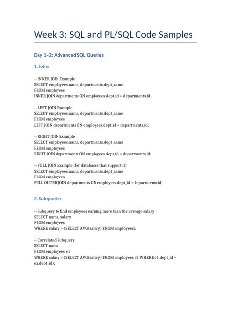 Sql And Pl Sql Code Samples Guide Pdf