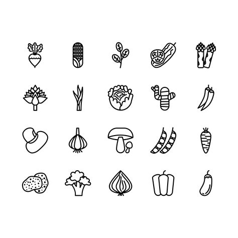 Vegetarian Vegetable Veggies Minimal Thin Line Web Icon Set