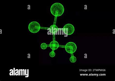 3d Molecule Rotates On Black Bg Object Dissolved Flickering Particles