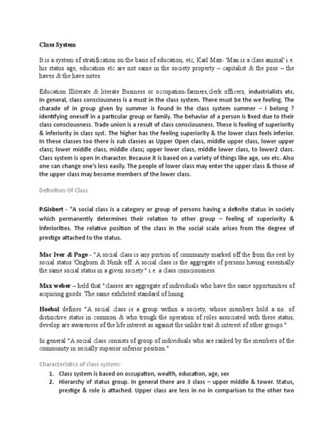 Class System Pdf Social Stratification Caste