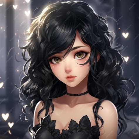 Premium Photo Anime Girl With Long Black Hair And Hearts On Her Face