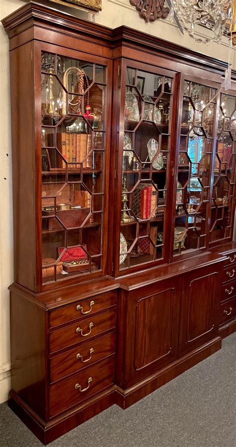 Estate English Mahogany And Oak Bookcase With Brass Hardware Circa