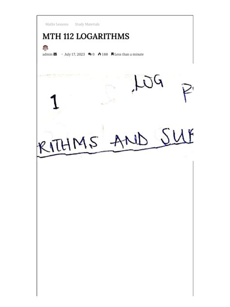 Mth 112 Logarithms Rhemjocmaths Pdf