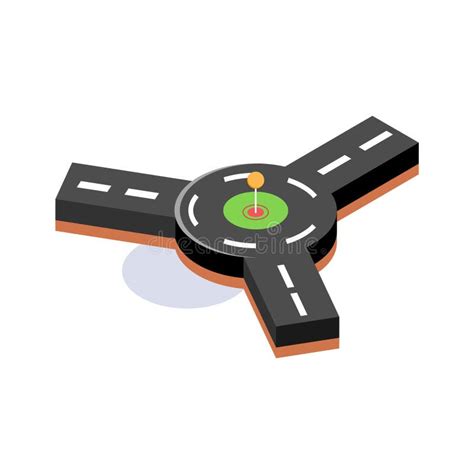 Three Way Road Roundabout With Directional Navigation Indicators Stock