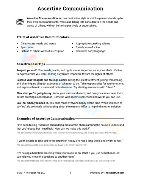 Assertive Communication Worksheets Assertive Vs Aggressive Worksheet