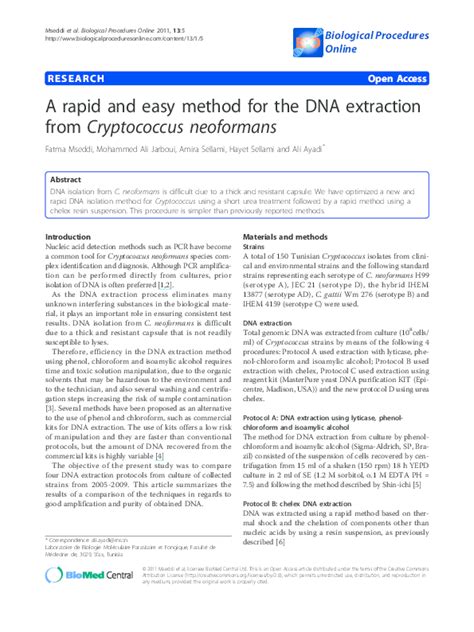 Pdf A Rapid And Easy Method For The Dna Extraction From Cryptococcus
