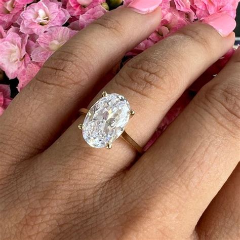 Yellow Gold 4 Ct Elongated Oval Engagement Ring Hidden Halo Etsy