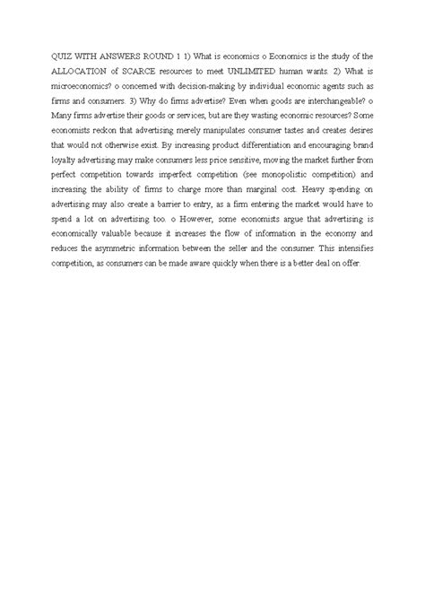 Econ Quiz Econ Short Quiz Practice QUIZ WITH ANSWERS ROUND What Is Economics O