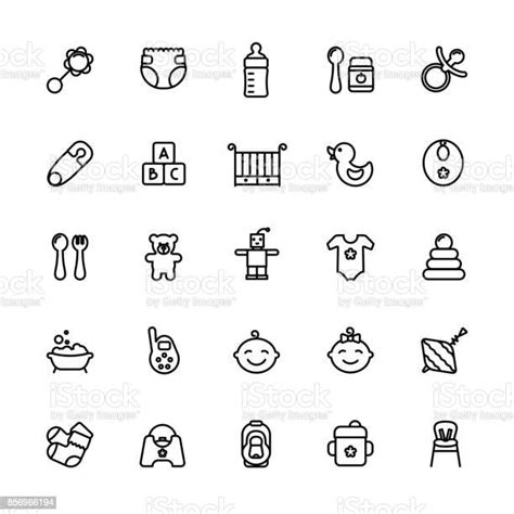 베이비 케어 선 아이콘 세트입니다 뇌졸중 먹이 게임 입욕 무늬를 설명 합니다 병 젖꼭지 침대 옷 및 다른 아기 액세서리 기저귀에 대한 스톡 벡터 아트 및 기타 이미지