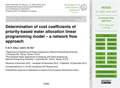 Pdf Determination Of Cost Coefficients Of Priority Based Water