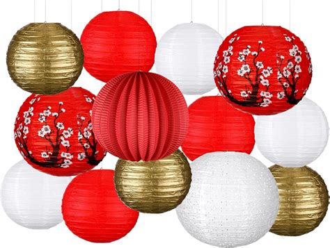 13 Pcs Chinese Japanese Paper Lantern Red Cherry Blossom Decorative