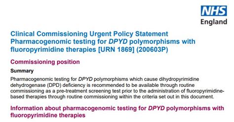Dpyd Testing Policy Published By Nhs England And Nhs Improvement Bopa