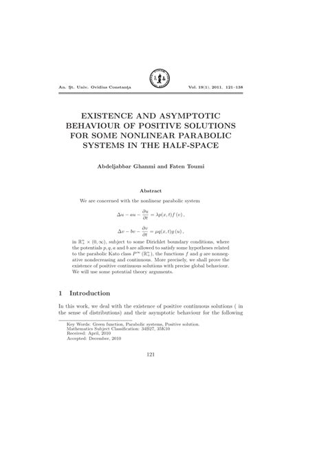 Pdf Existence And Asymptotic Behaviour Of Positive Solutions For Some Nonlinear Parabolic