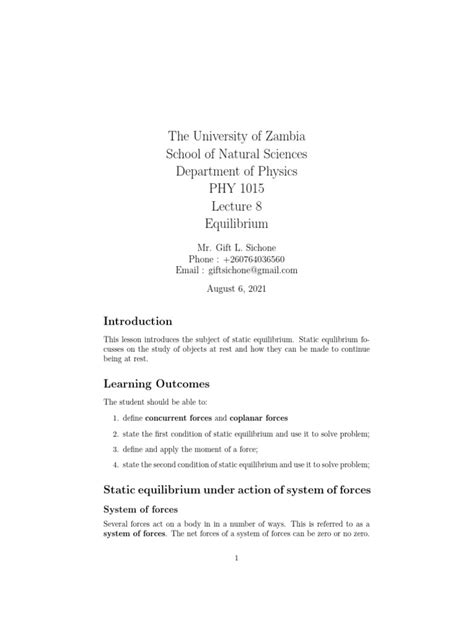 Phy 1015 Lecture 8 Static Equalibrium Pdf Force Torque